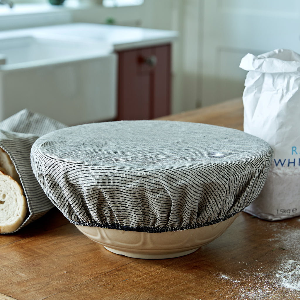 Large Reusable Linen Food Cover - Dark Blue & Natural Stripe