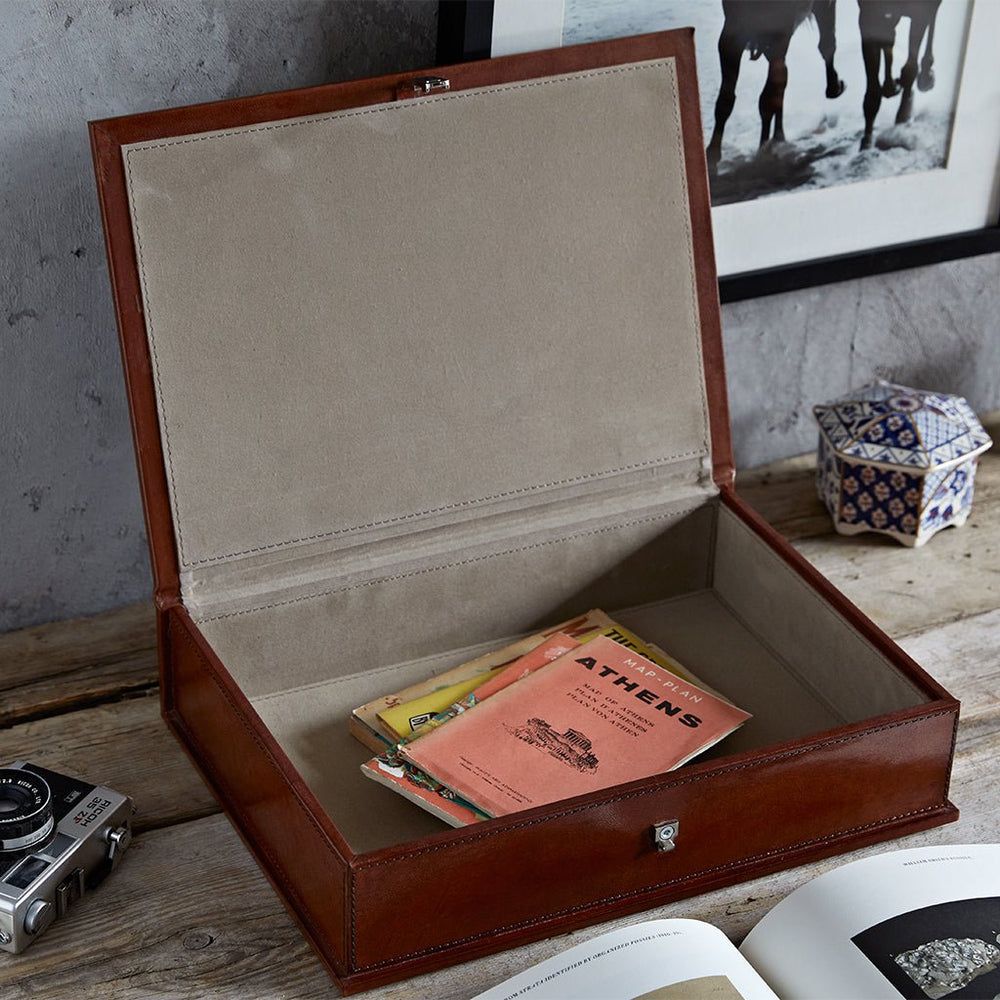 Leather Box File. Magnetic clasp. Up to A4. Personalise Above Clasp