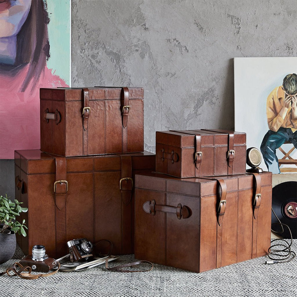 Leather Cabin Trunk. Medium sized. Straps. Handles. Brass Buckles
