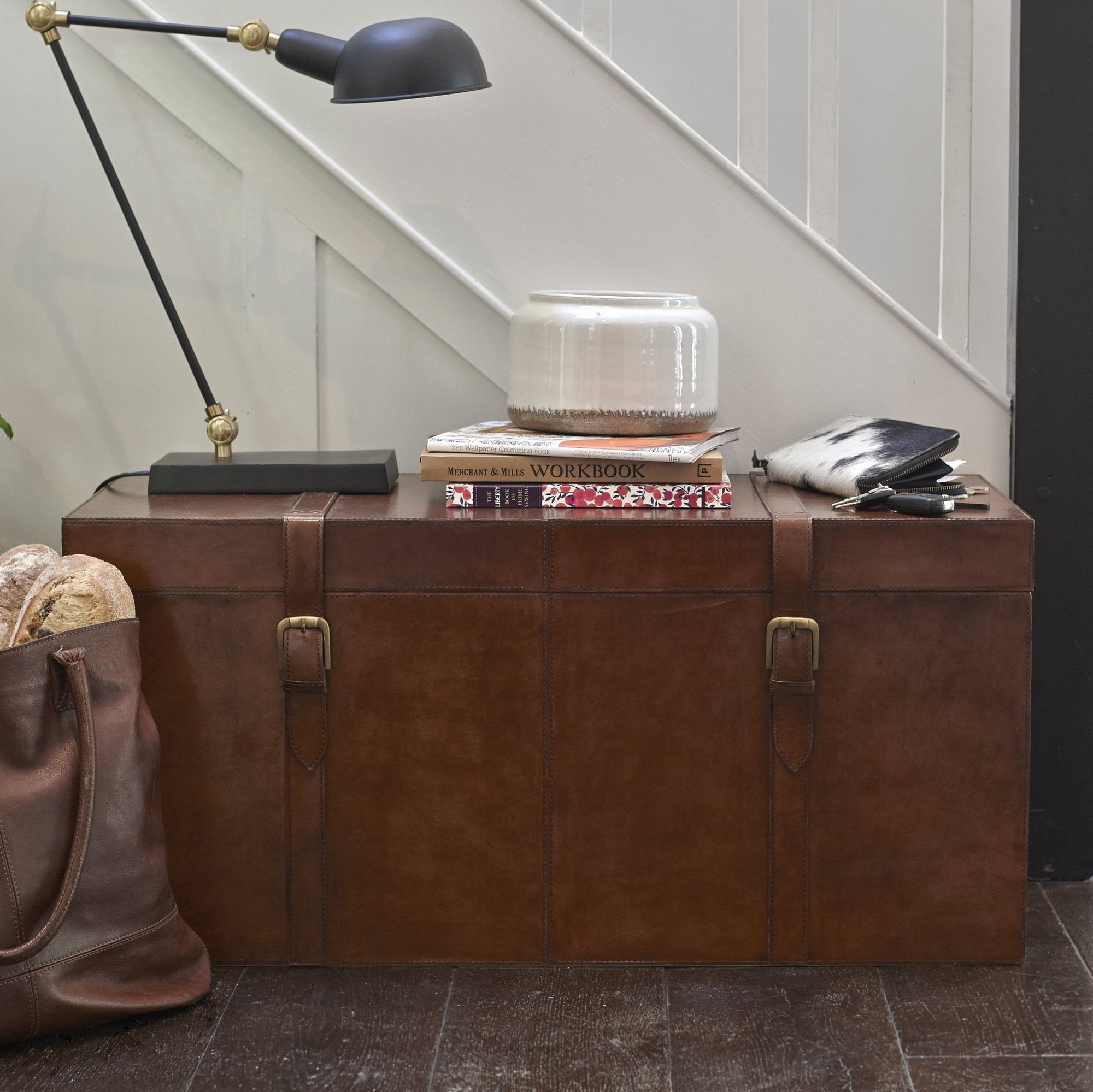 Leather Chest. Display storage. Buckled Straps. Lined in cotton.