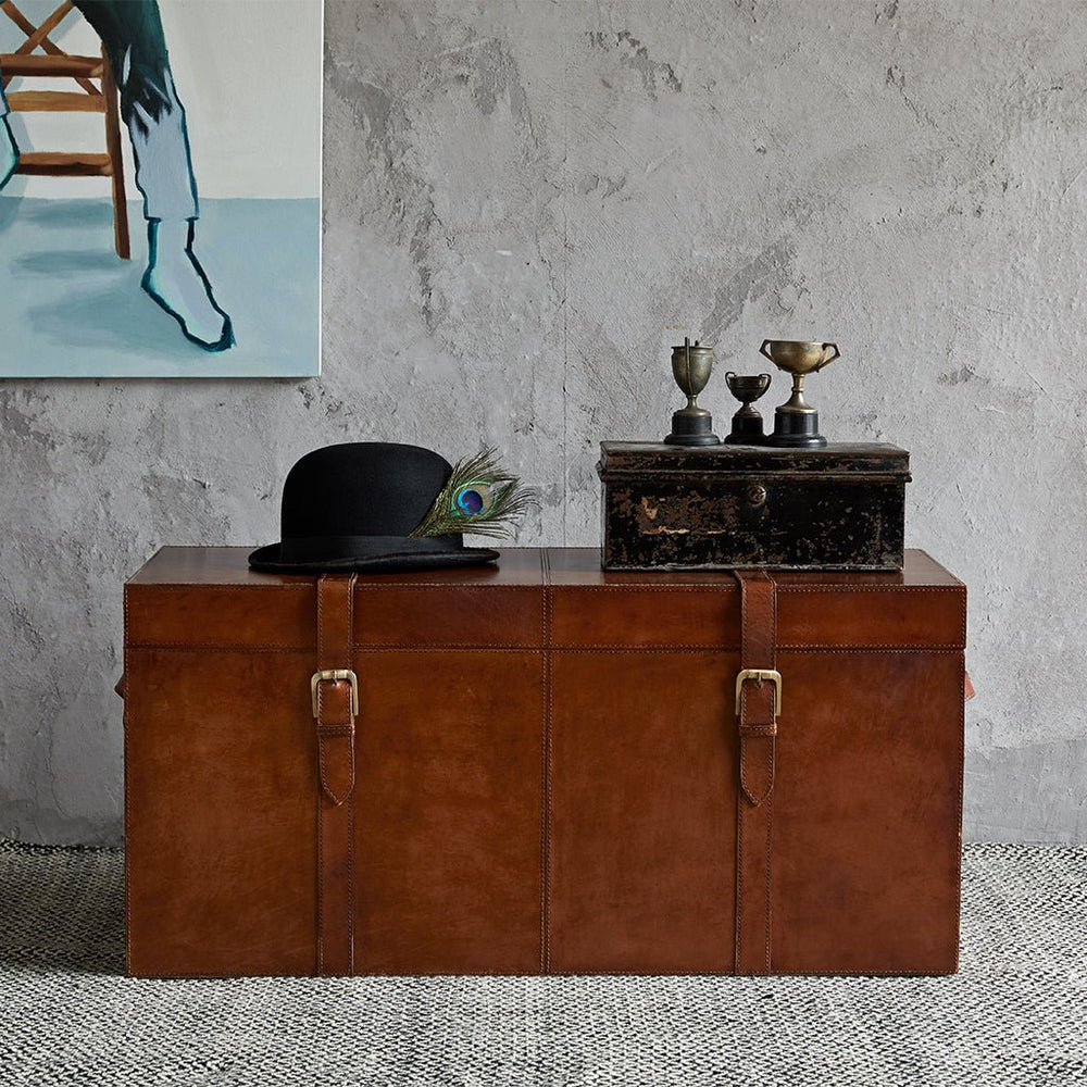 Leather Chest. Display storage. Buckled Straps. Lined in cotton.