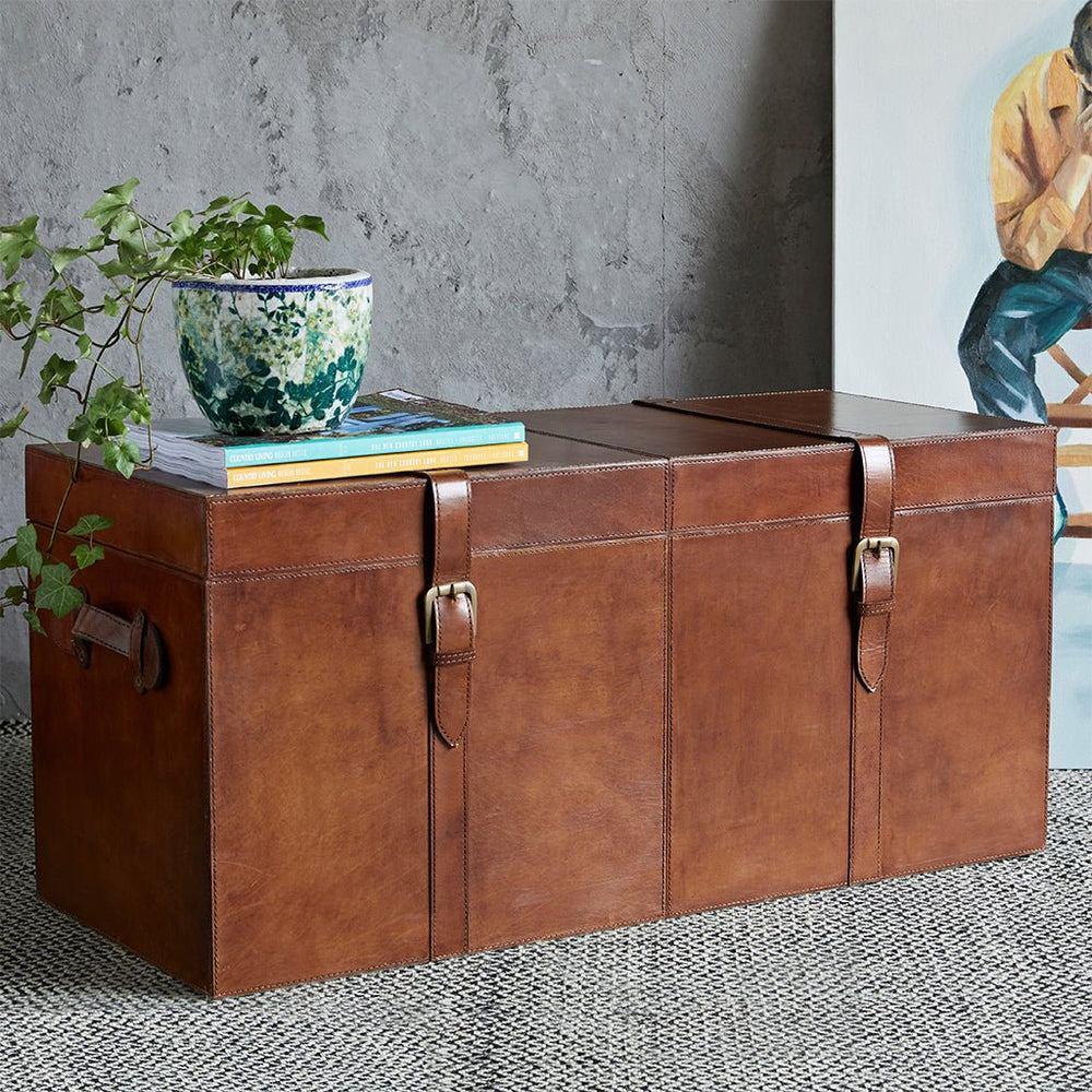 Leather Chest. Display storage. Buckled Straps. Lined in cotton.