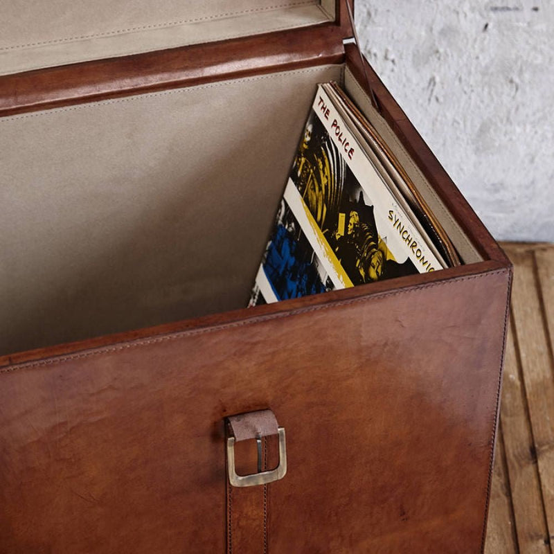 Leather Chest. Display storage. Buckled Straps. Lined in cotton.