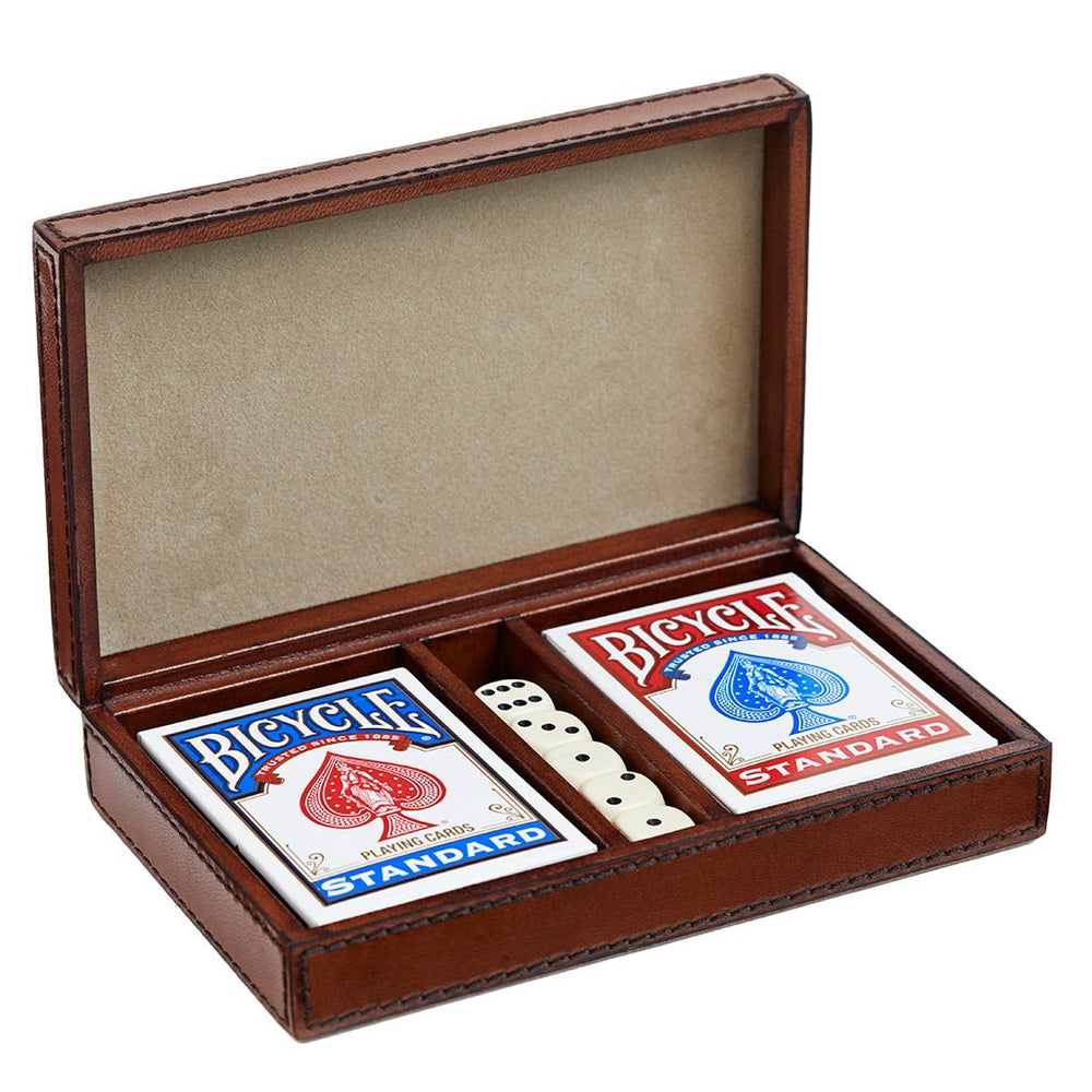 Personalised Leather Playing Card and Dice Box. includes cards dice