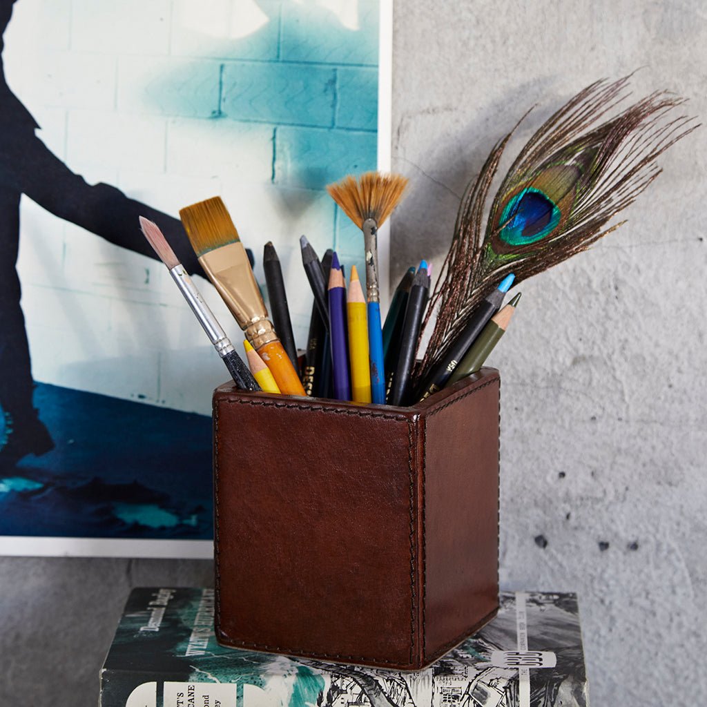 Leather Pen Pot. Great gift. Smarten your desk.