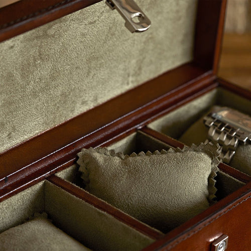 Leather Watch Box for up to three watches. Lid can be personalised.