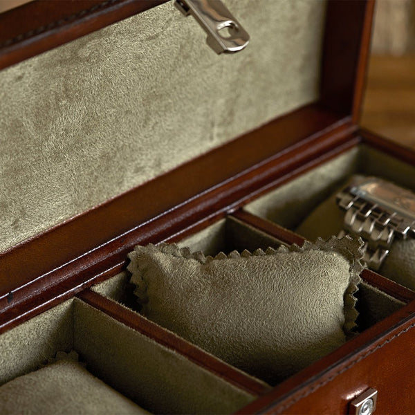 Leather Watch Box for up to three watches. Lid can be personalised.