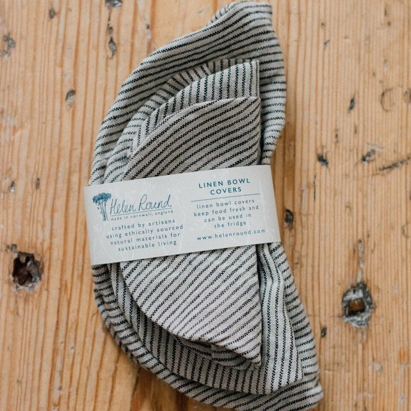 Reusable Linen Food Covers - Set Of Three Dark Blue & Natural Stripe