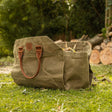 Waxed Canvas & Leather Handled Log Bag With Matching Log Carrier