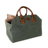 Waxed Canvas & Leather Handled Log Bag With Matching Log Carrier