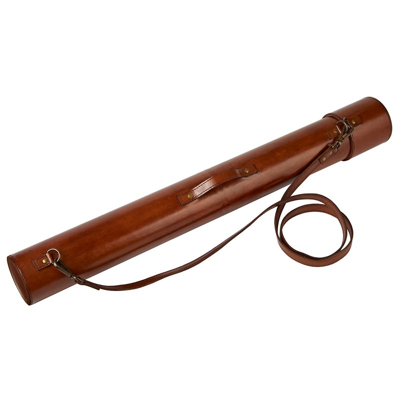 Leather Cylinder Map Document Case. Removable lid. Leather Carry strap