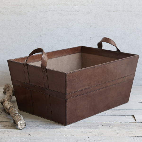 Leather Log Basket With Handles. Keep Your Hearth Tidy.