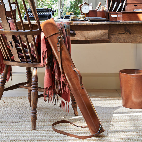 Leather Cylinder Map Document Case. Removable lid. Leather Carry strap