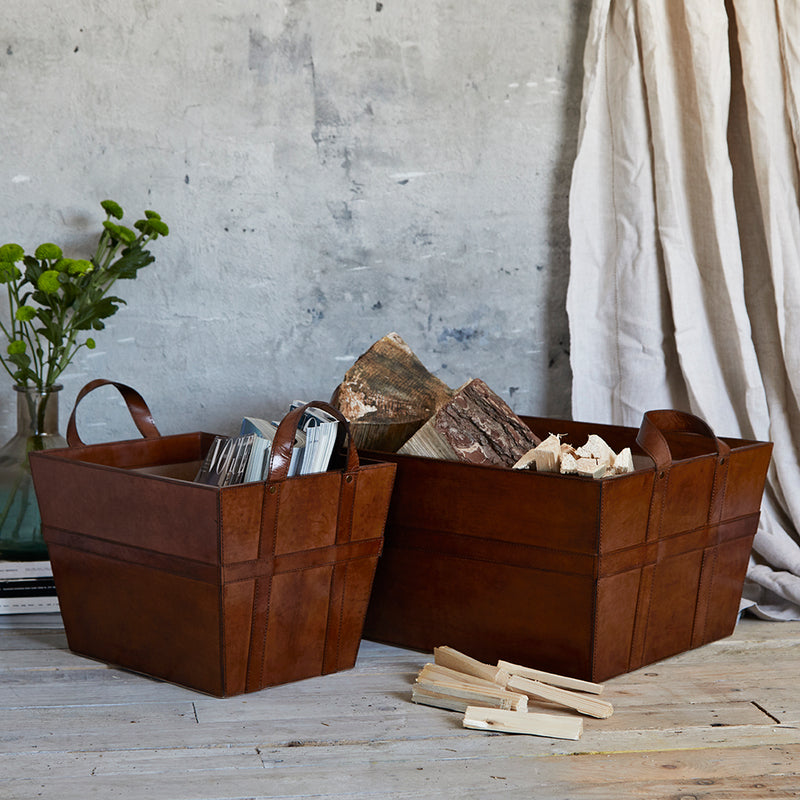 Leather Log Basket With Handles. Keep Your Hearth Tidy.